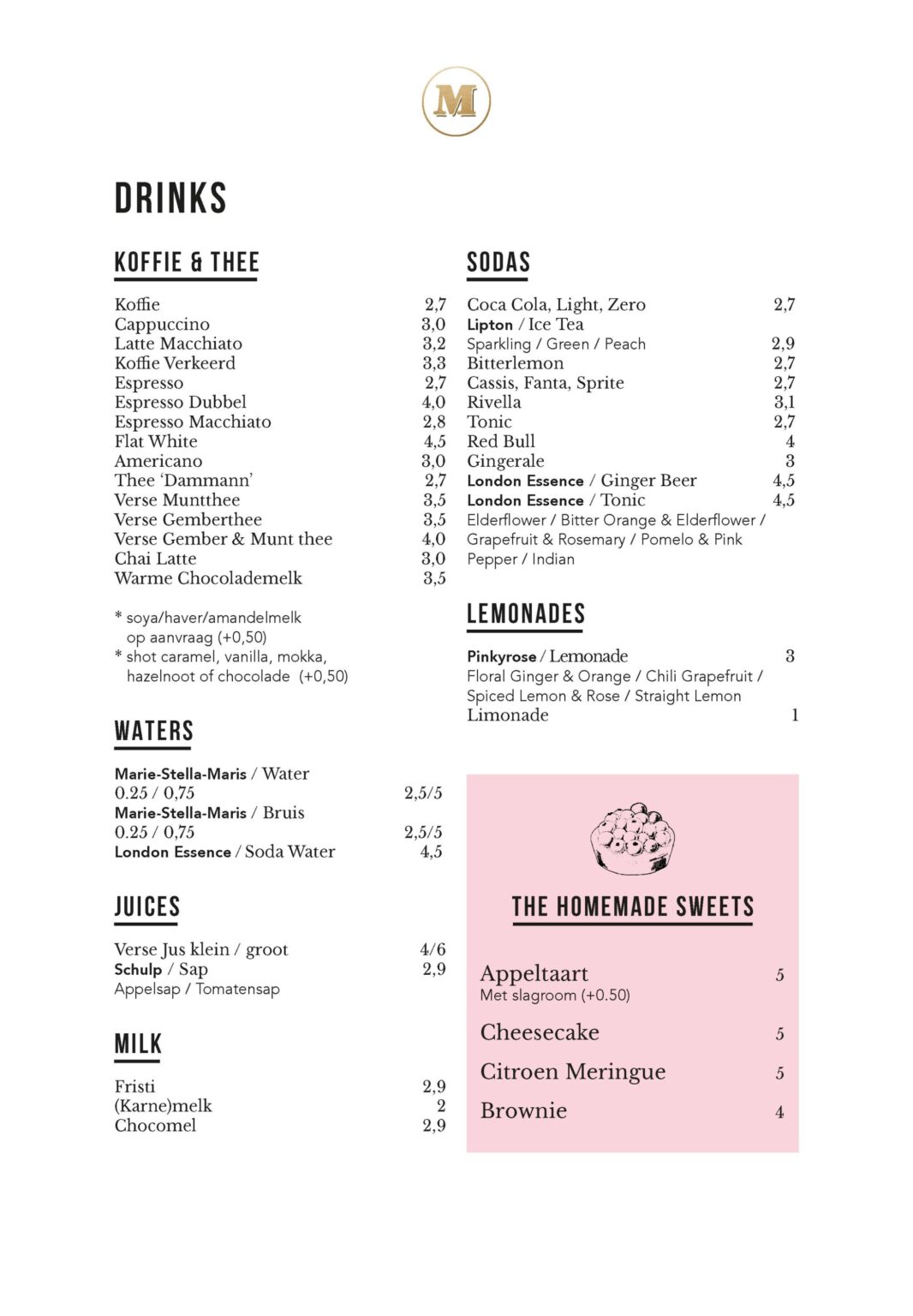 Brasserie menu - Mauve