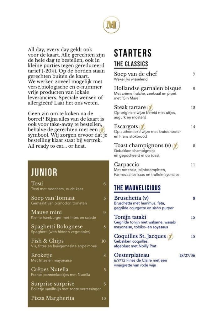 Brasserie menu - Mauve